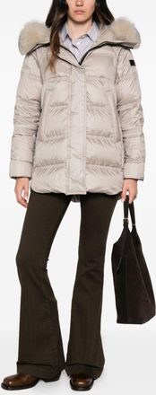 Peuterey Quilted Fur-Trim Down Jacket - Beige