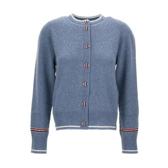 Thom Browne Femme, Pulls, Bleu, Taille: 40 FR Gilet Ras du Cou