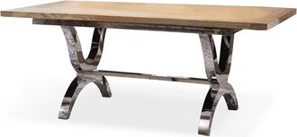 Loberon Tisch Grover, opulentes, gl&auml;nzendes Stahlgestell, Zeitloses Design, edler Materialmix, jedes St&uuml;ck EIN Unikat, Esstisch, Ulmenholz, Stahl, Silber/brau