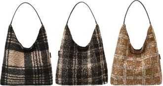 Generic Cymwer Sac fourre-tout &agrave; carreaux en peluche pour femmes, sac &agrave; bandouli&egrave;re de capacit&eacute; pour le travail et les voyages (style 1)