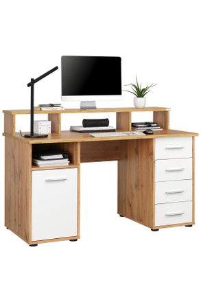 Cantus Schreibtisch, Wei&szlig;, Eiche Wotan, 4 Schublade(n) Schubladen, rechteckig, 67x92x138 cm, Stauraum, Arbeitszimmer, Schreibtische, B&uuml;rotische