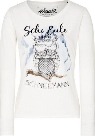 hangOwear Rundhalspullover Longsleeve Damen - SCHI EULE - offwei&szlig;