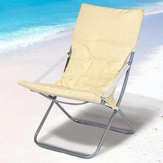 Trade Shop Chaise De Plage Canapone Acier Tissu Rembourr&eacute; Pliante Relax Beige