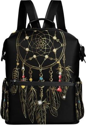 Mnsruu Sac à dos orné dattrape-rêves bohème bohème à plumes pour femme PU tendance antivol sac à main fille sac à dos décole sac à dos de voyage décontracté 