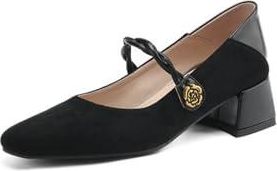 Generic Chaussures Plates Élégantes Mary Jane pour Femmes avec Boucle en Métal Floral Spécial Carré Bout Fermé Talons Carrés Gros Blocs Chaussures De Bureau É