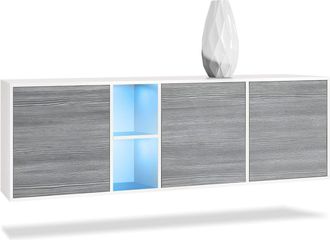 Vladon Kommode Cuba, Made in Germany, Wei&szlig; matt/Avola-Anthrazit inkl. LED - Modernes Sideboard f&uuml;r Ihr Wohnbereich - (BxHxT) 182x53x35 cm