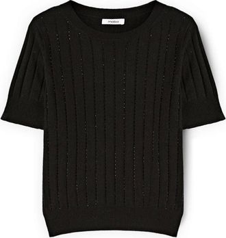 Motivi Femme, Pulls, Noir, Taille: 40 FR Pull c&ocirc;tel&eacute; avec rayures en strass