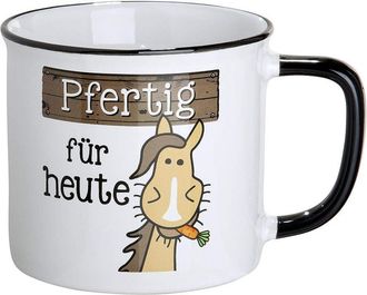 Gilde Keramiktasse - Pfertig für heute - Emaill Design im XL Fromat