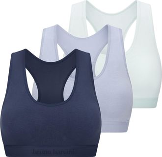 Bruno Banani Damen Bustier Match Gr&ouml;&szlig;e XS - 3er Set Set Jeansblau, Hellblau, Eisblau - Vorgeformte Cups & Elastischer Bund - Bequem & Atmungsaktiv
