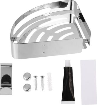 BESPORTBLE VILLFUL Edelstahl Eckregal Badezimmerregal mit Haken Dreieckiges Lagerregal aus Rostfreiem Stahl Organizer Regal f&uuml;r Toilettenartikel und Kosmetik Wan