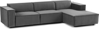 Studio Copenhagen home24 Ecksofa mit Longchair Grau/Grau Samt Shyla 294cm Longchair davorstehend rechts Keine Funktion Glamour