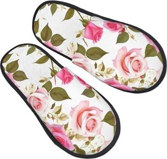 Generic Pantoufles Moelleuses Impression De Fleurs Roses Rouges Chaussons Confort Antid&eacute;rapants Chausson Pour Ext&eacute;rieur Femme Chambre M