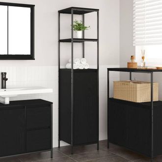 vidaXL Vidaxl - Meuble de salle de bain avec &eacute;tag&egrave;res ch&ecirc;ne noir 36x35x165 cm
