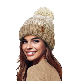 RockJock STORMACTIVE 100% wasserdicht Damen Unisex Chunky Ombre Warm Winter Teddy Fleece Gef&uuml;ttert Gestrickte Pompom Beanie M&uuml;tze
