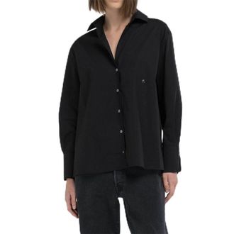 Replay Damen Hemd Langarm Oversized, Schwarz (Black 098), XL