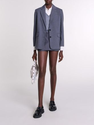 Maje Blazer Mit Strass - Rayure Tennis Grise Strassee - Gr&ouml;&szlig;e 40 - Maje