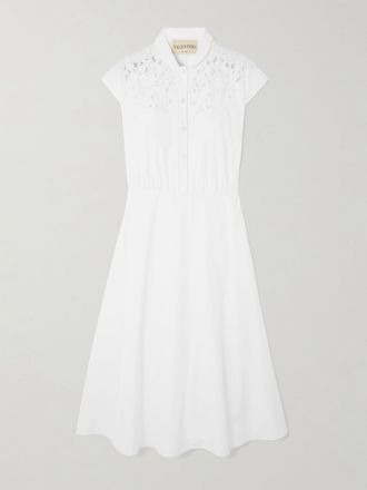 Valentino Garavani Robe Midi En Popeline De Coton &Agrave; Broderie Anglaise - Blanc