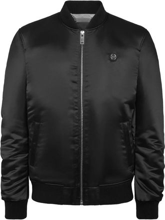 Philipp Plein Homme, Vestes, Noir, Taille: 2XL Satin Bomber Skull