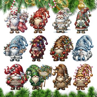 Generic Weihnachtsornamente Zwerge | 24 St&uuml;ck festliche Dekorationen aus Holz - festliche Dekorationen zum Aufh&auml;ngen | f&uuml;r Eingangst&uuml;r, B&uuml;ro, Kranz, Treppe, F