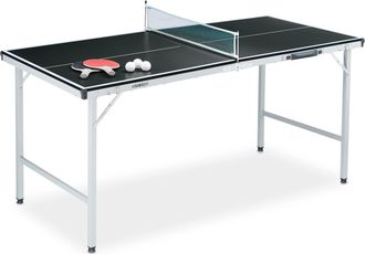 Relaxdays Tischtennisplatte, klappbarer Tischtennistisch mit Netz, 2 Schläger, 3 Bälle, HxBxT: 70 x 70 x 150 cm, schwarz