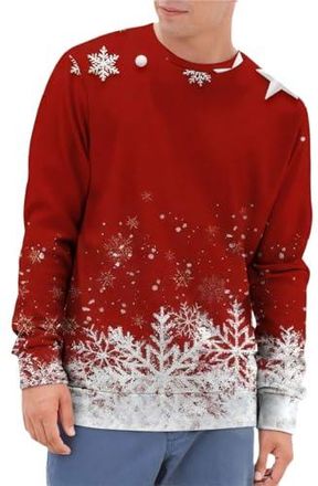 Generic Pull à col rond pour homme - Motif sapin de Noël - Flocon de neige - Renne - Manches longues - Pull de Noël décontracté, Rd3., XXL