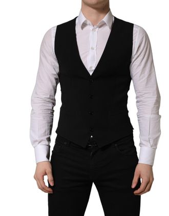 Dolce & Gabbana Virgin Wool Single-Breasted Vest - Black