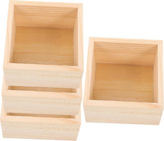 DOITOOL 4 St&uuml;ck Quadratische Holzboxen ohne Deckel Kleine Aufbewahrungsboxen aus Robustem Holz f&uuml;r Schmuck Basteln und Tischdekoration Vielseitige Ordnungsl&ouml;s