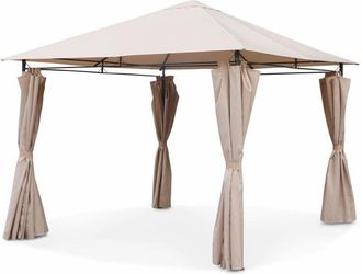 Sweeek Tonnelle 3x3 m - Elusa - Toile beige - Pergola avec rideaux. tente de jardin. barnum. chapiteau. r&eacute;ception