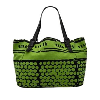 Bottega Veneta Pre-owned Vache Bubble Print Canvas Leather Tote Bag - - Pre-owned - Damen - Gr&uuml;n - ONE SIZE