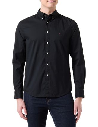 Tommy Hilfiger Herren CORE Flex POPLIN Solid RF Shirt MW0MW39988 L/S Shirt, Schwarz, S, Schwarz (Schwarz), S