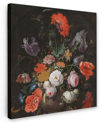 MuchoWow Leinwand Bilder, Einzigartige Wanddeko mit Rahmen, Stilleben mit Blumen und einer Uhr - Gemälde von Abraham Mignon, Wandbilder Wohnzimmer, Deko Schlaf