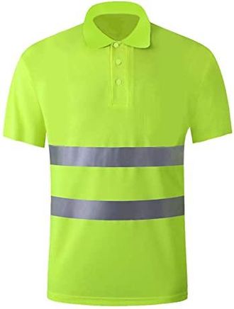 Generic Polo &agrave; manches courtes pour homme - T-shirt uni haute visibilit&eacute; pour homme - Pull &agrave; capuche r&eacute;fl&eacute;chissant &agrave; manches courtes pour le travail, les vaca