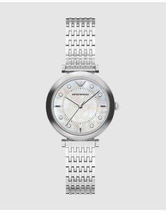 Emporio Armani Archelia montre trois aiguilles en acier inoxydable argent&eacute;