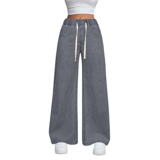 Generic Pantalon Femme Jean Pantalons Jeans Mode avec Baggy Haute Jeggings Elastique Large Larges D&eacute;contract&eacute; Jambes Taille &Agrave; &Eacute;lastique Denim Pantalon G&eacute;n&eacute;riq