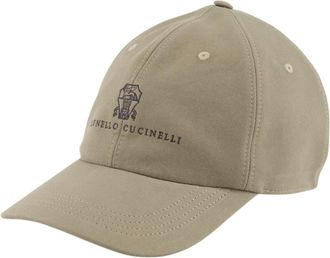 Brunello Cucinelli Homme, Accessoires, Vert, Taille: M Casquette de baseball en gabardine de coton kaki