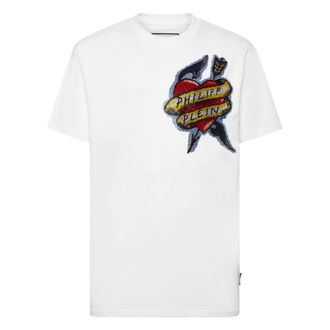 Philipp Plein Homme, Tops, Blanc, Taille: 5XL T-Shirt Col Rond Hawaii