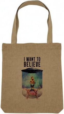Fabulous Sac Shopping Tote Bag Aspect Lin - I Want to Believe Chat Pizza Extraterreste Collage Vintage Illustration Art Humour Parodie Animal - Sac de Courses 
