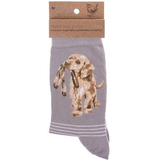 Wrendale Designs Socken, Hund mit Leine, Grau