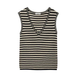 Anine Bing Sueter Rayas Cuello V - - Tops - Damen - Schwarzk - M