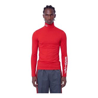 Lacoste T-shirt col roul&eacute; imprim&eacute; stretch Runway - Homme - Pulls - Rouge - Taille: L