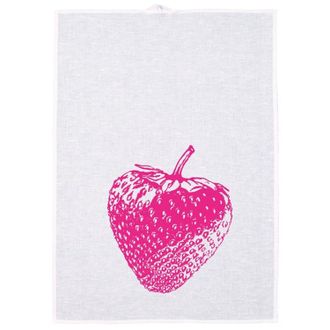 Frohstoff Geschirrtuch, Trockentuch, K&uuml;chentuch - Erdbeere - pink - Baumwolle/Leinen - 50&times;70 cm