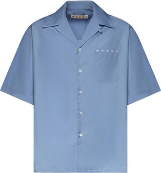Marni Homme, Chemises, Bleu, Taille: 2XL Logo Poplin Camp Shirt