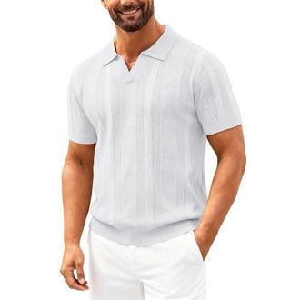 Generic Polo en tricot jacquard pour homme avec col en V et manches courtes - Coupe ample et confortable - V&ecirc;tement de sport respirant pour homme - Cadeau quo