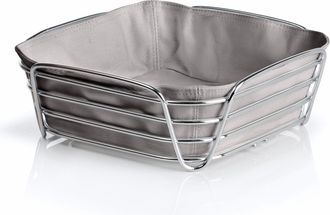 Blomus DELARA- Brotkorb L aus verchromtem Stahl, Taupe, Baumwoll-Stofftasche, trendiges und modernes Design, vielseitig nutzbar, exklusive Optik (H / B / T: 