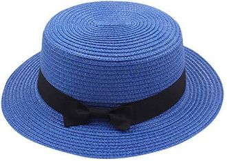 Generic Chapeau d&eacute;t&eacute; Fedora pour gar&ccedil;on et enfant - Chapeau de paille &agrave; large bord - Casquette de plage - Chapeau de soleil, Z1 bleu., taille unique