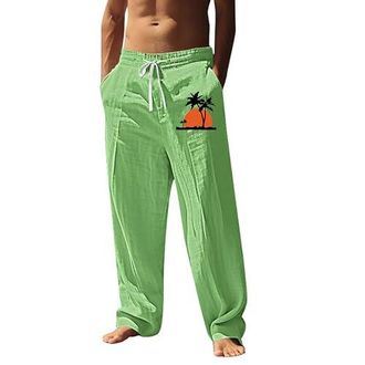 Generic Pantalon dentra&icirc;nement en coton et lin pour homme - Style d&eacute;contract&eacute; - Imprim&eacute; noix de coco 3D - Coupe droite, Vert, XXL