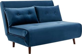 Vente-Unique Canap&eacute; 2 Places Convertible en Velours Bleu Nuit URIBIA