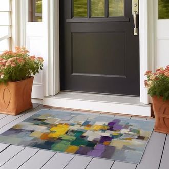 Generic Jaune Tapis Doux et Moelleux, Abstrait g&eacute;om&eacute;trique Urbain Tapis Design &agrave; Poil Ras Doux pour Salle &agrave; Manger Chambre Adulte et Ado 160 x 230 cm