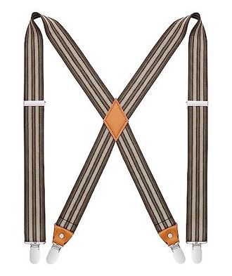 Hisdern Bretelles pour hommes avec 4 clips tres forts Jarretelles robustes Porte-jarretelle ajustable Rayures Brunes