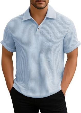 Generic Polo &agrave; imprim&eacute; bloc de couleurs pour homme, coupe classique, polo d&eacute;contract&eacute; vintage, l&eacute;ger et respirant, tunique de travail, bleu clair, XXL